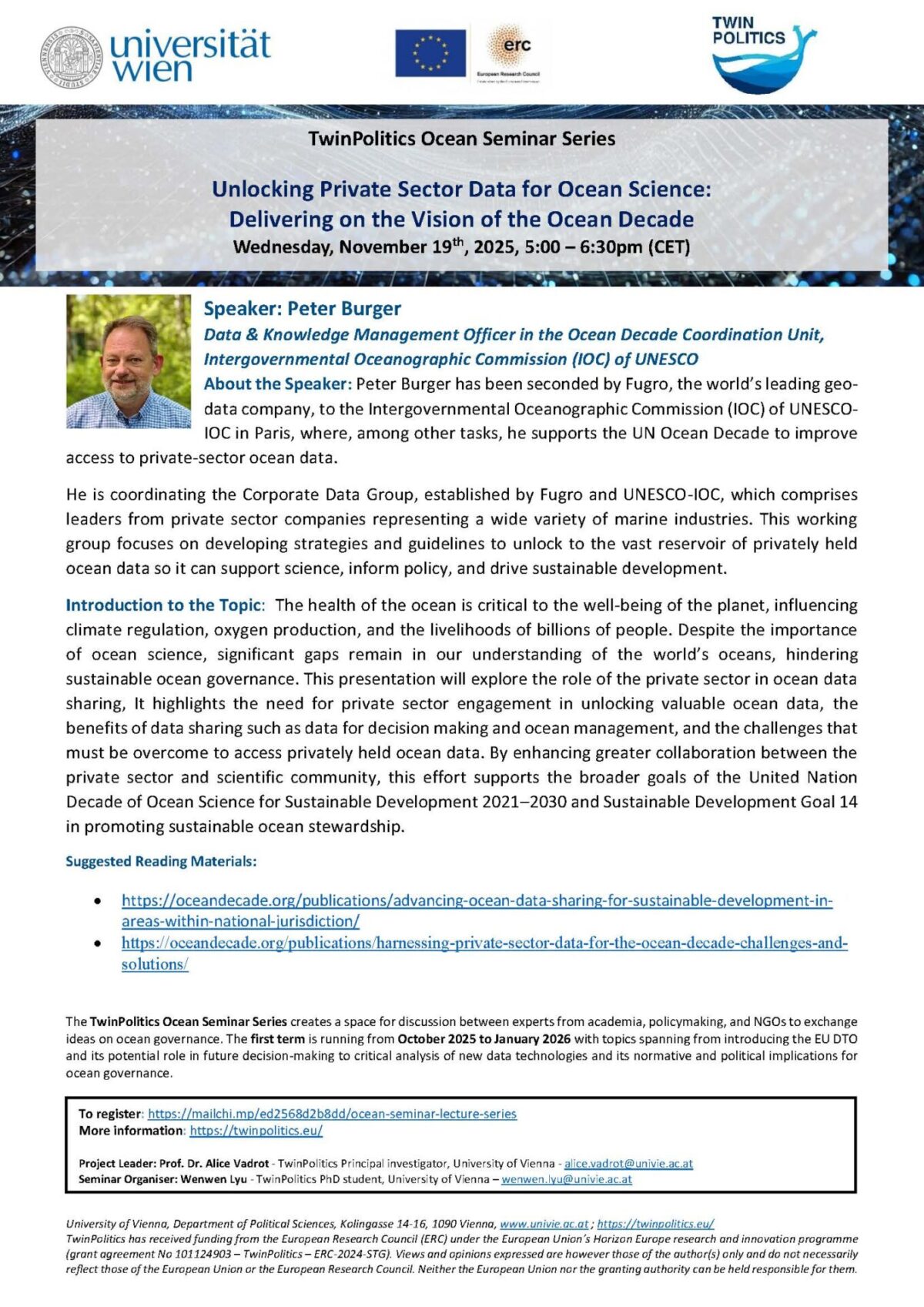Ocean Seminar Second Session on November 19 – Peter Burger speaks on ...